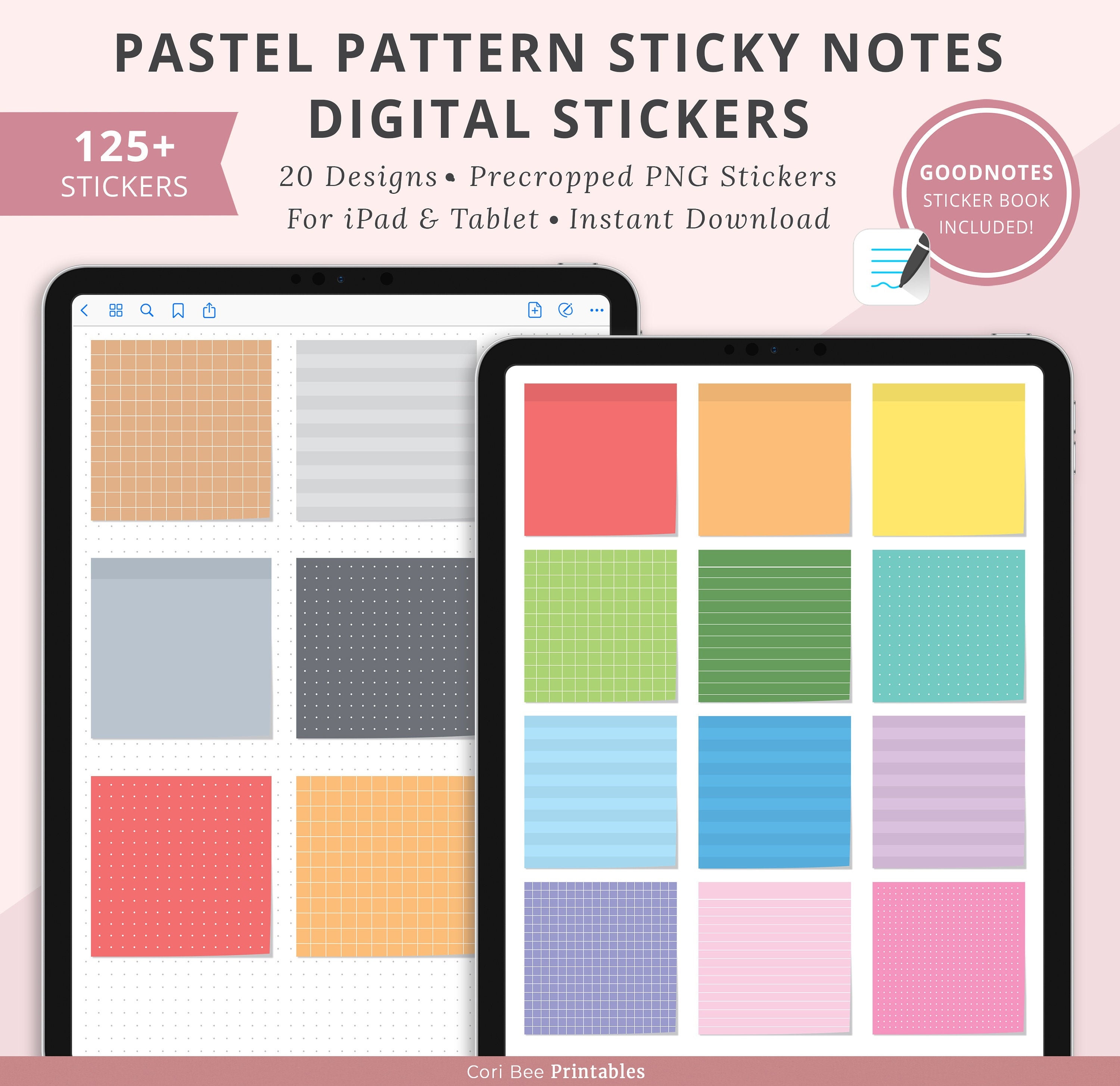 Pastel Digital Sticky Notes, Pattern Sticky Notes, Graph Sticky Notes ...