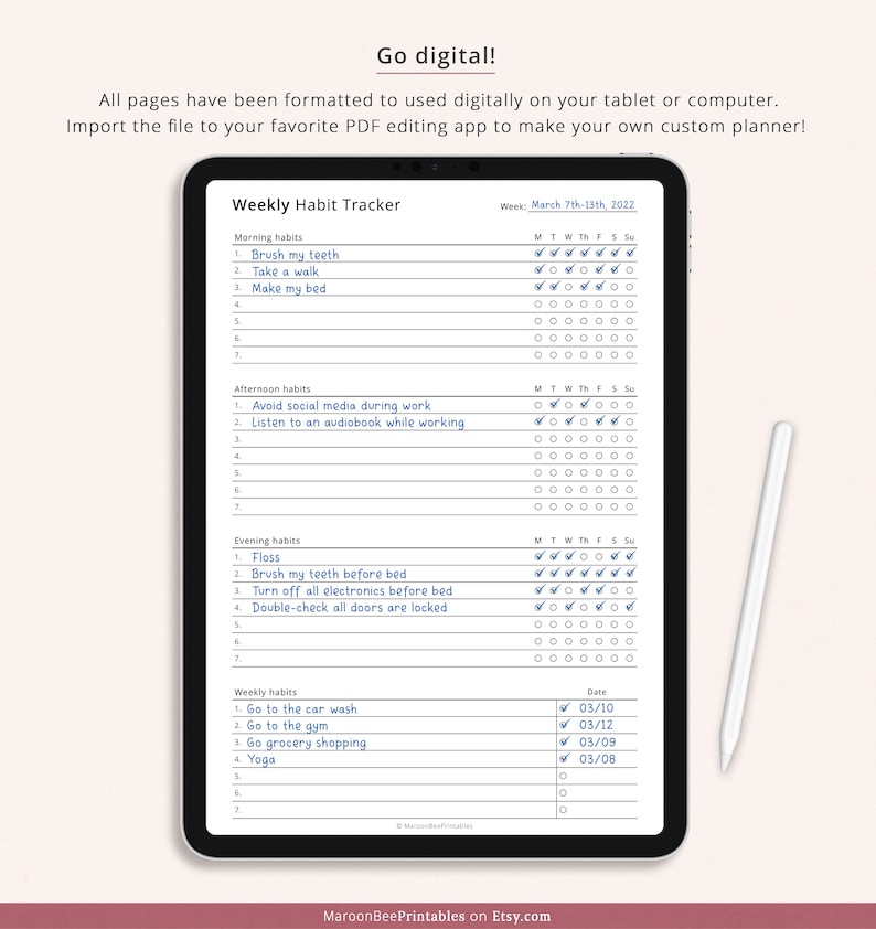 Editable Weekly Habit Tracker Printable Page, Printable Habit Tracker ...