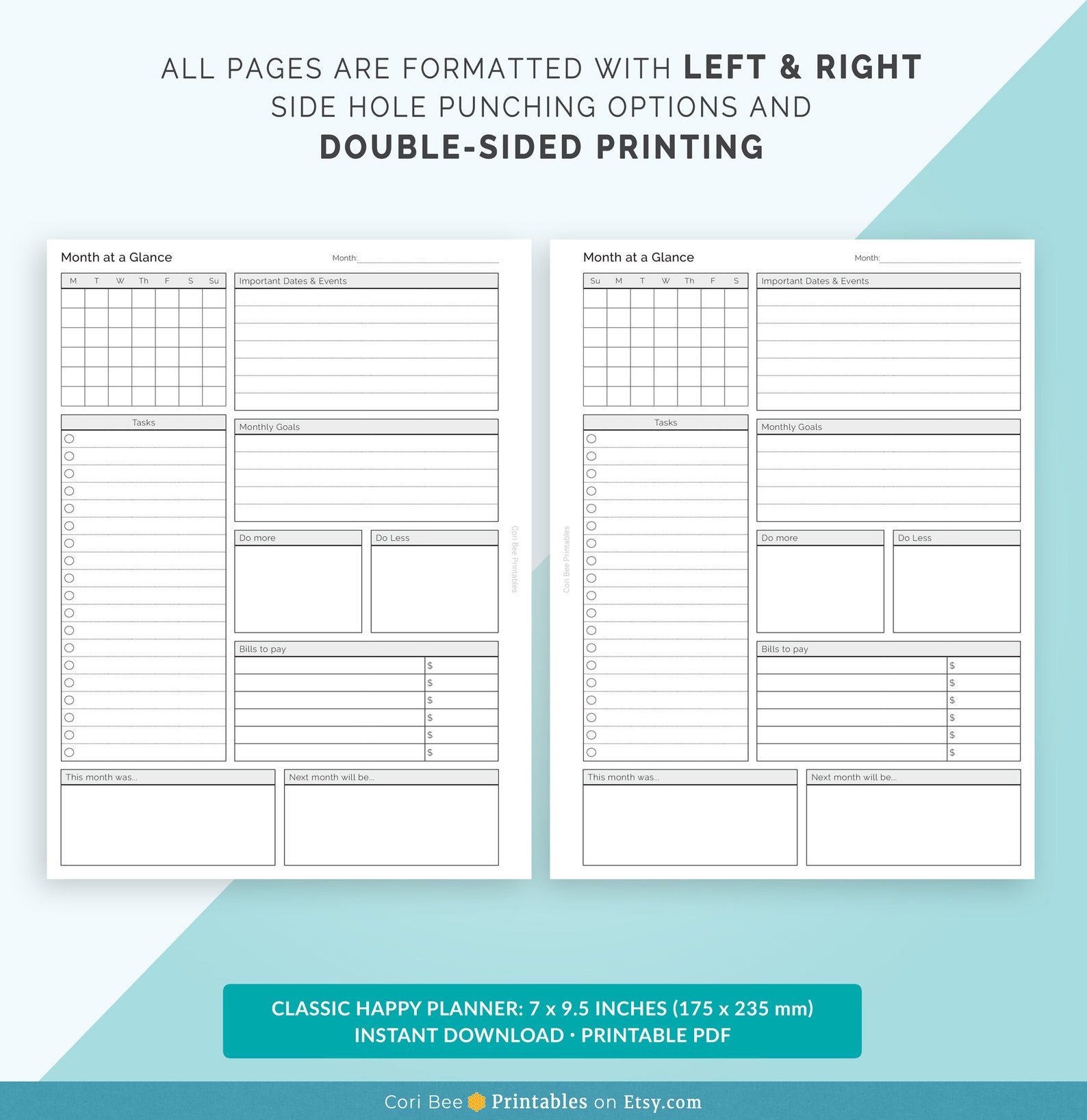 Happy Planner Printable Inserts, Classic Happy Planner Insert, Month at ...