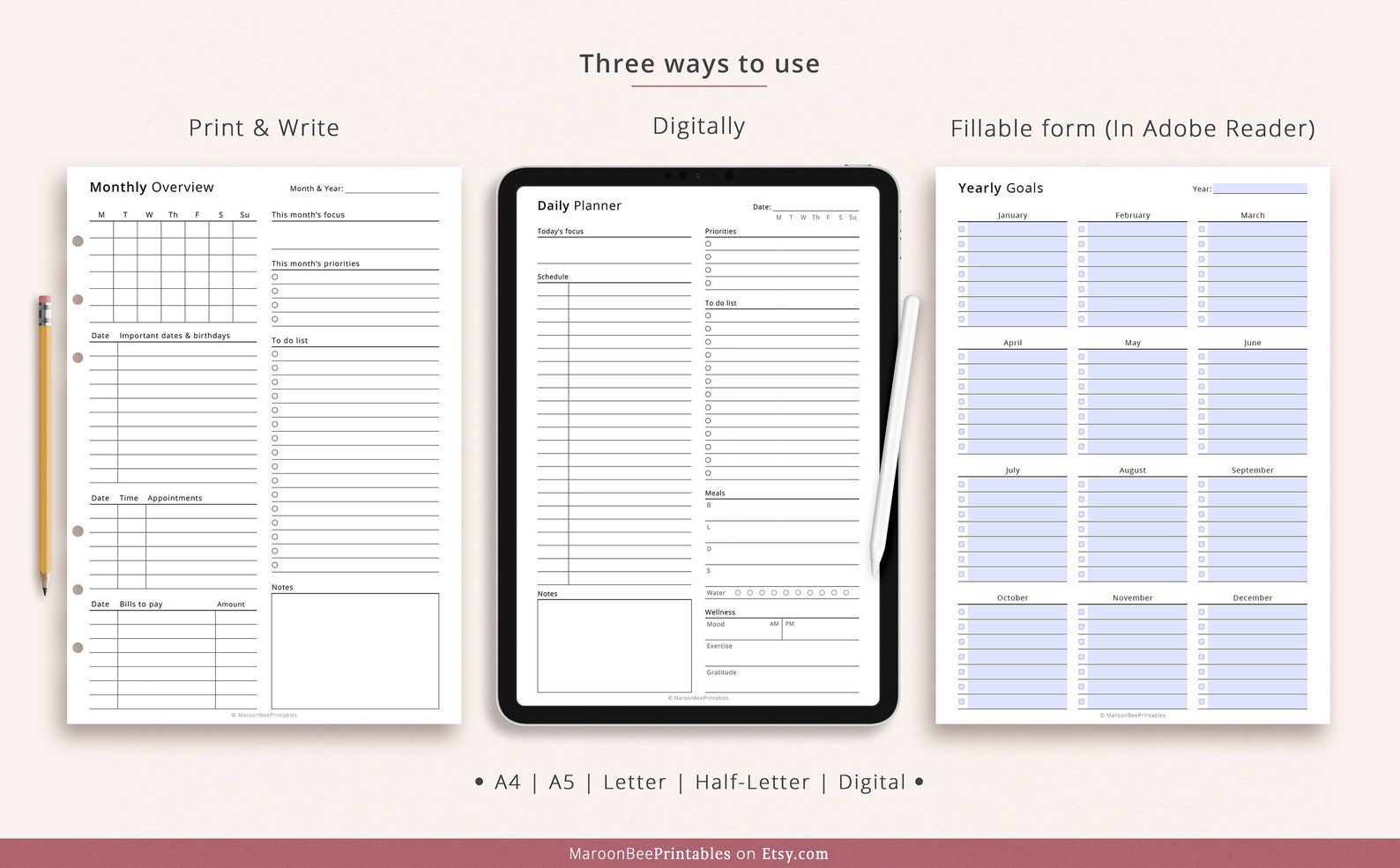 Editable Planner Essentials Bundle, Planner Printable Inserts, Daily ...