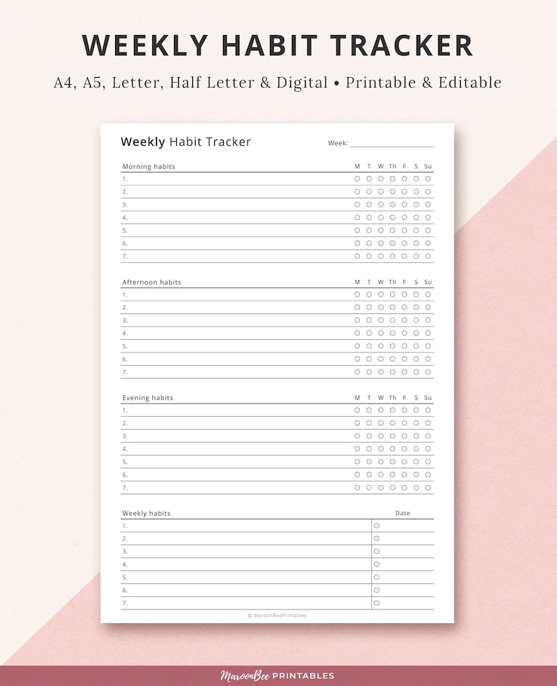 Editable Weekly Habit Tracker Printable Page, Printable Habit Tracker ...