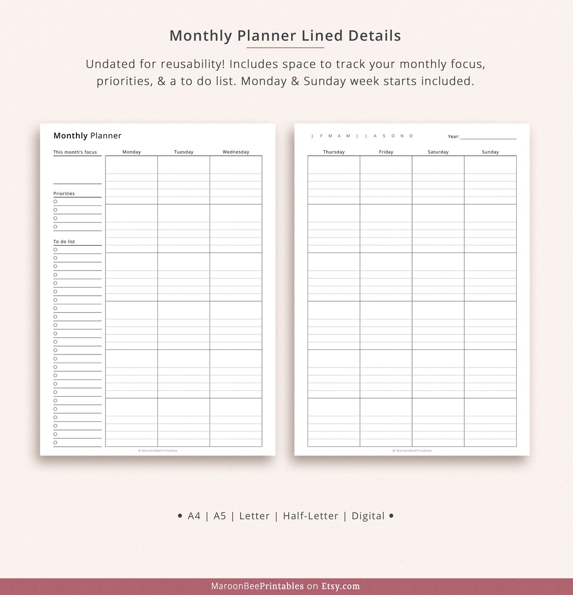 Editable Monthly Planner Monthly Printable Planner Fillable - Etsy