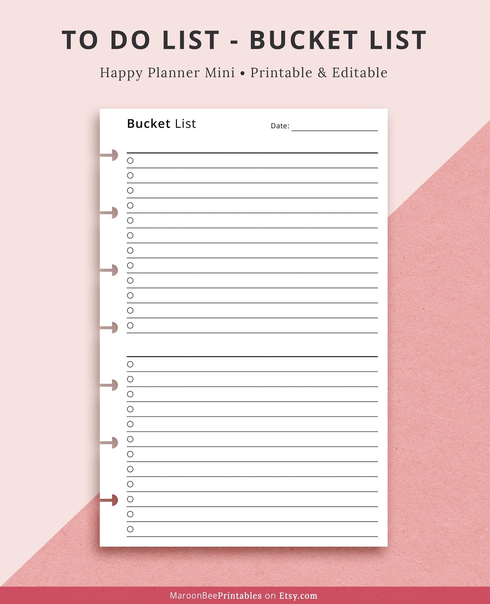 Editable Bucket List, Fillable to Do List Template, Editable Mini HP ...