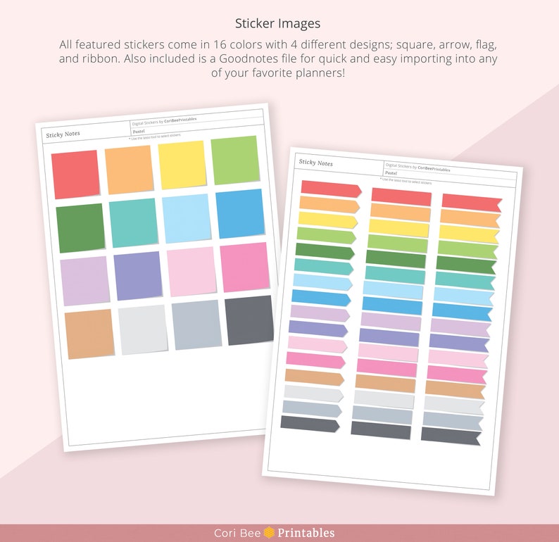 Digital Pastel Sticky Notes Stickers 64 Planner Stickers - Etsy