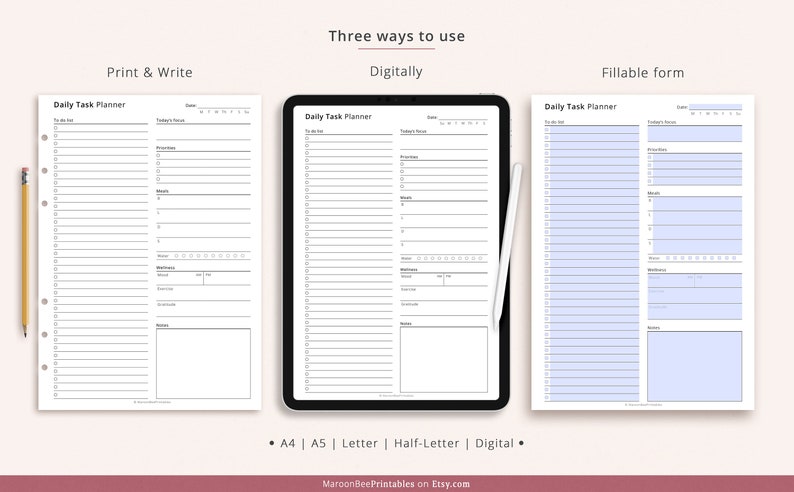 Editable Daily Task Planner, Fillable Planner, Undated Daily Planner ...
