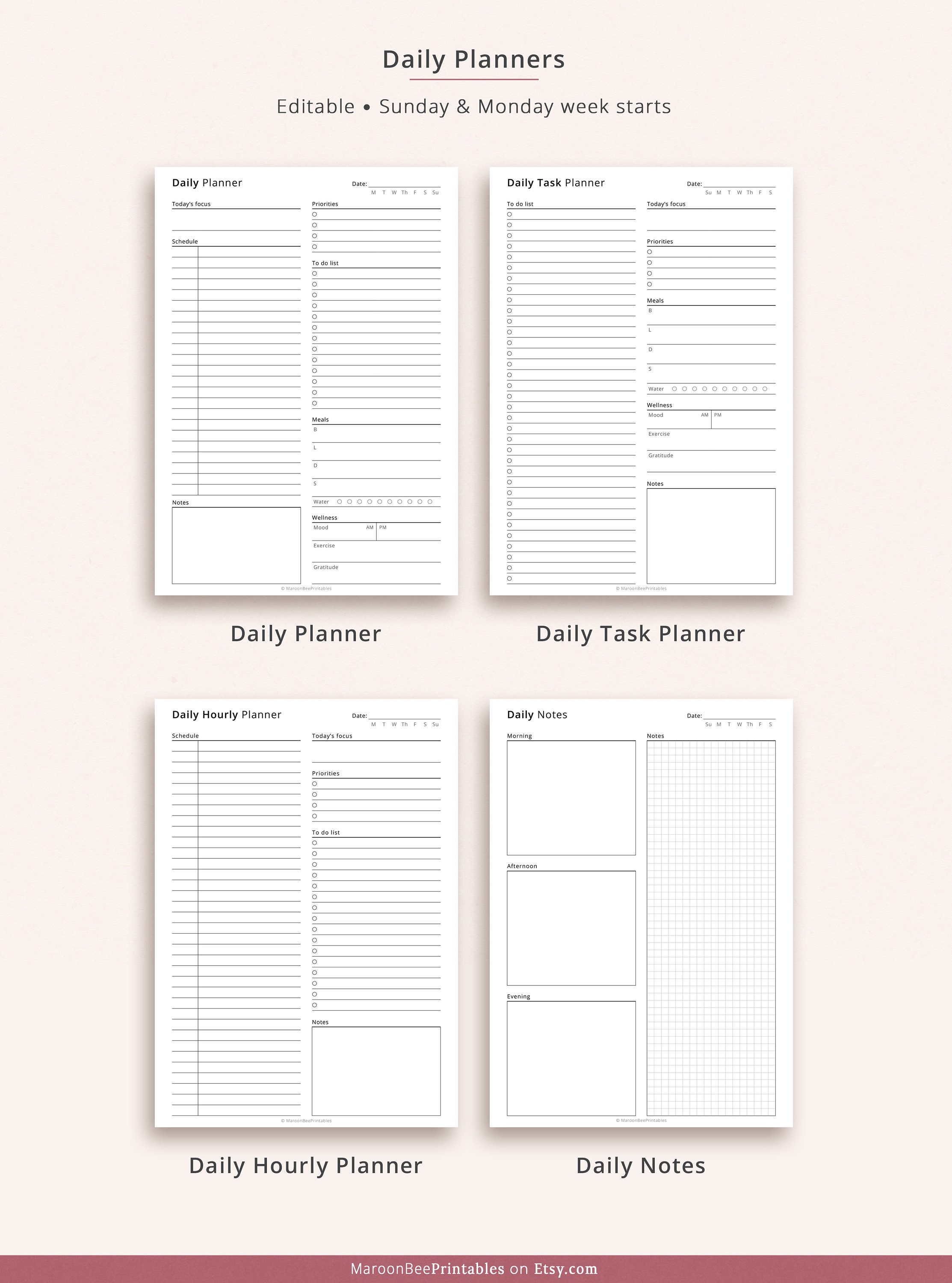 Editable Planner Essentials Bundle, Planner Printable Inserts, Daily ...