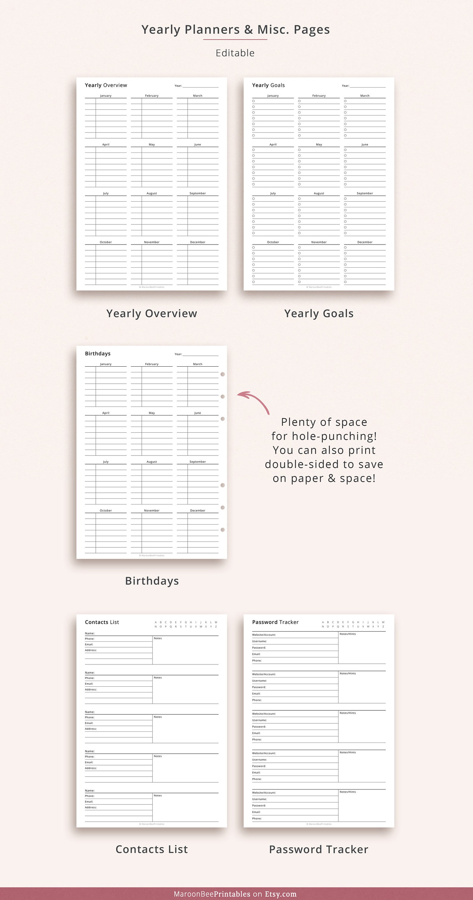 Editable Planner Essentials Bundle, Planner Printable Inserts, Daily ...