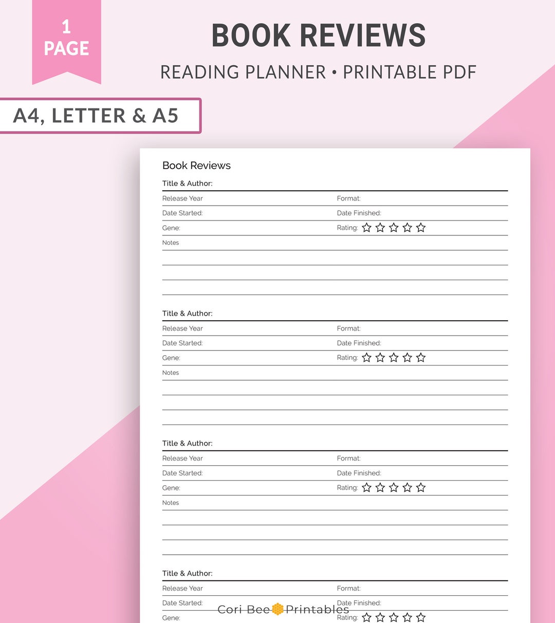 Book Reviews, Reading Log, Reading Journal, Book Journal, Reading ...