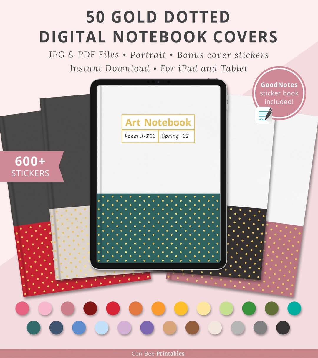 Gold Dotted Digital Notebook Covers, Black and White Covers, Goodnotes ...