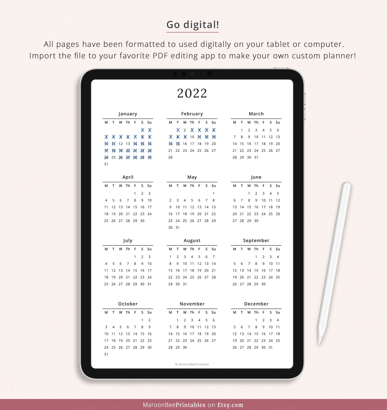 2022-2030 Yearly Calendars Printable Bundle 2022 Yearly - Etsy