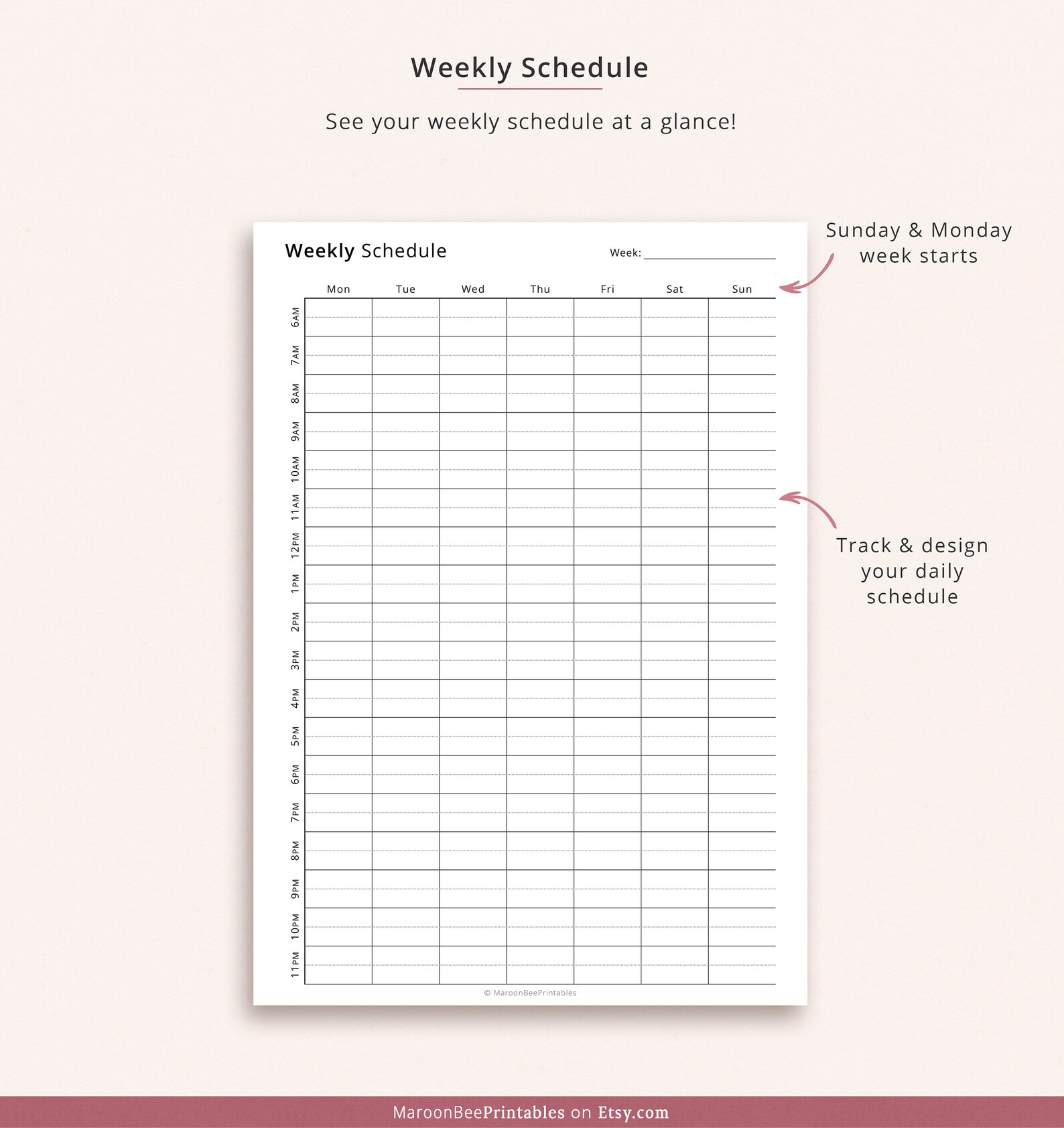 Editable Weekly Schedule Printable Planner, Hourly Schedule, Half-hour ...
