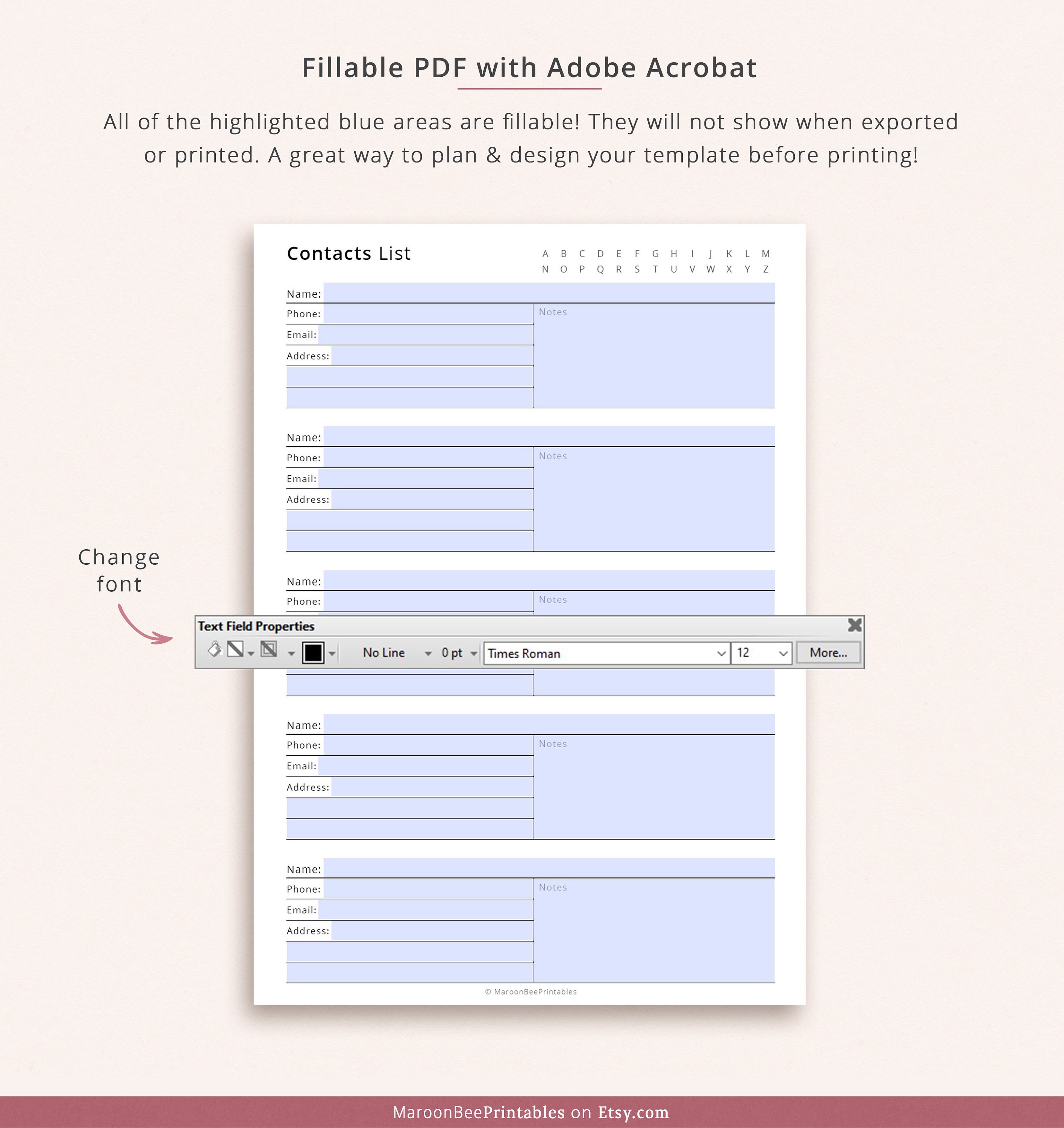 Editable Contacts List, Fillable Address Book, Contacts Organizer ...