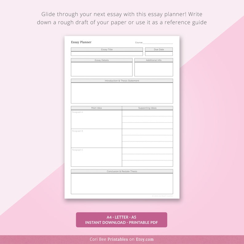 Essay Planner Printable, Essay Template, Essay Plan, Essay Rough Draft ...