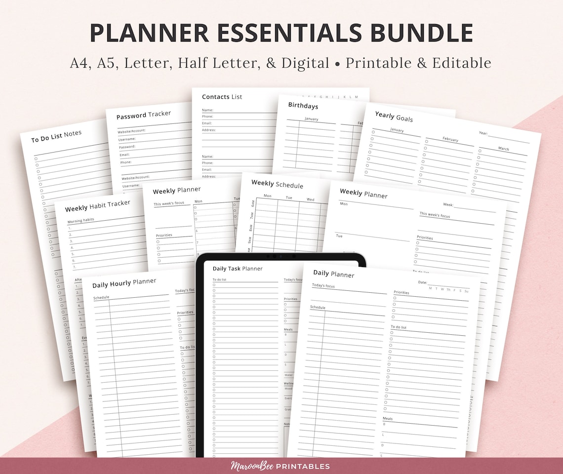 Editable Planner Essentials Bundle Planner Printable Inserts - Etsy