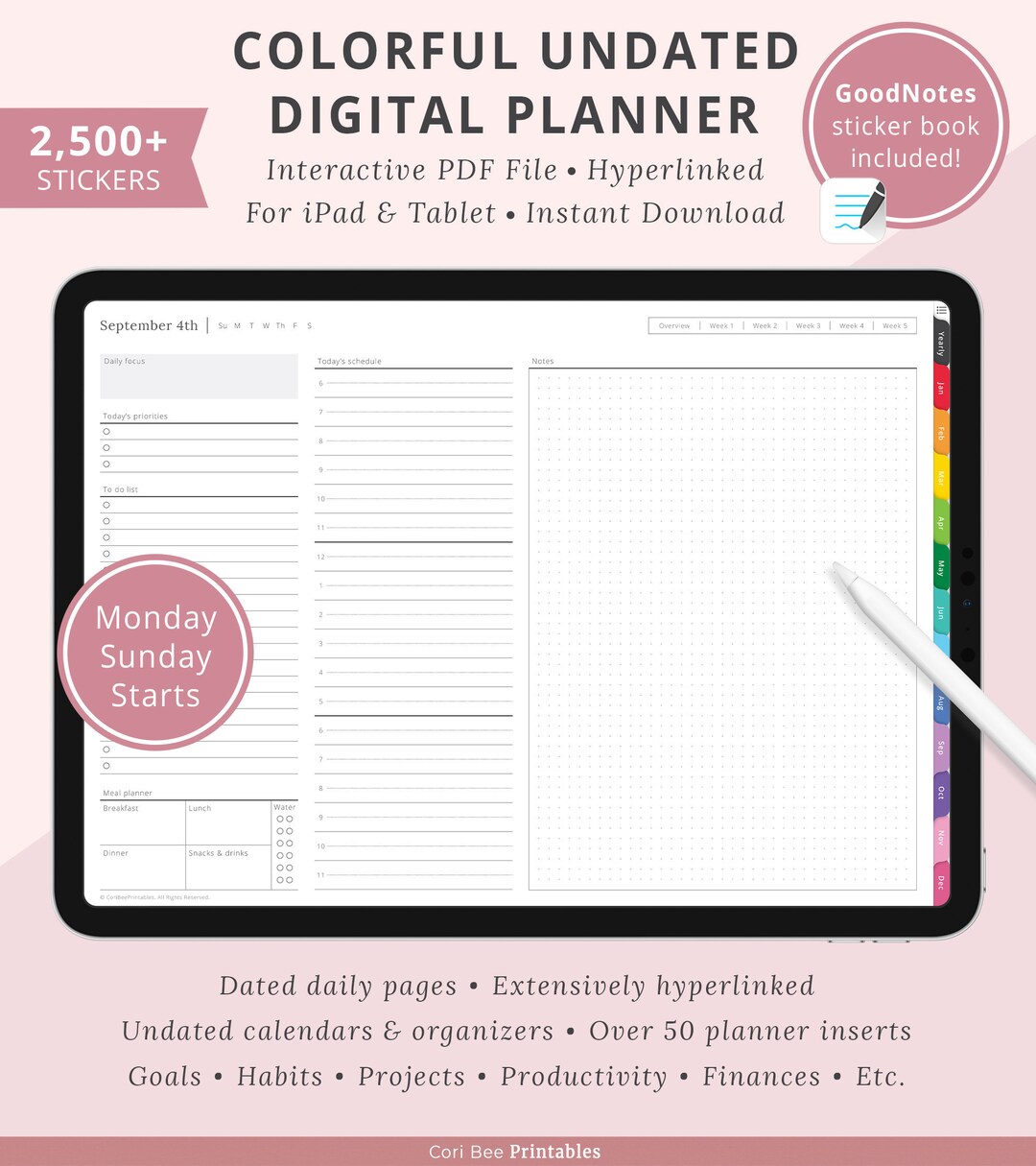 Undated Landscape Digital Planner, Goodnotes Planner, Digital Landscape ...