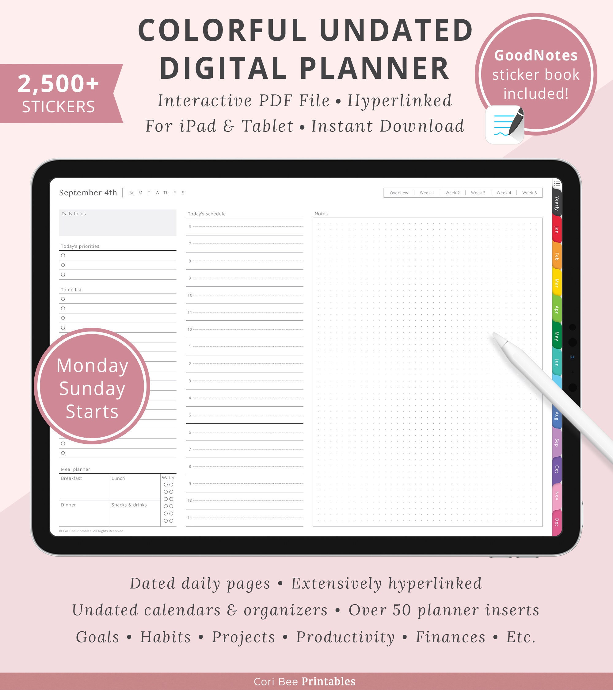 Undated Landscape Digital Planner GoodNotes Planner Digital | Etsy