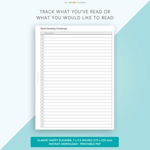 Happy Planner Printable Inserts, Classic Happy Planner Inserts, Reading ...