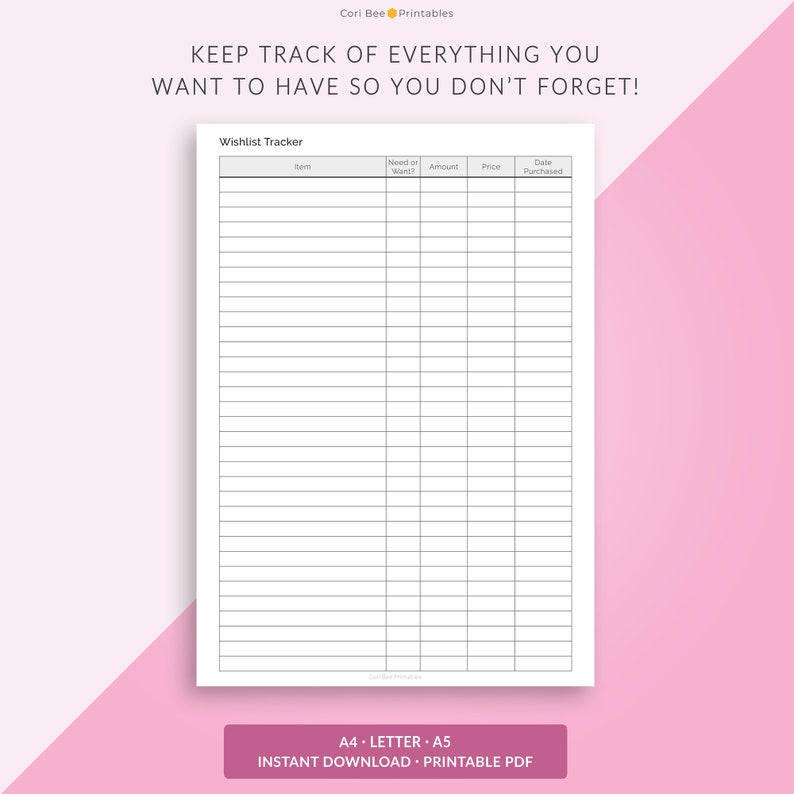 Wishlist Tracker, Wish List Tracker, Wishlist Planner, Wish List ...