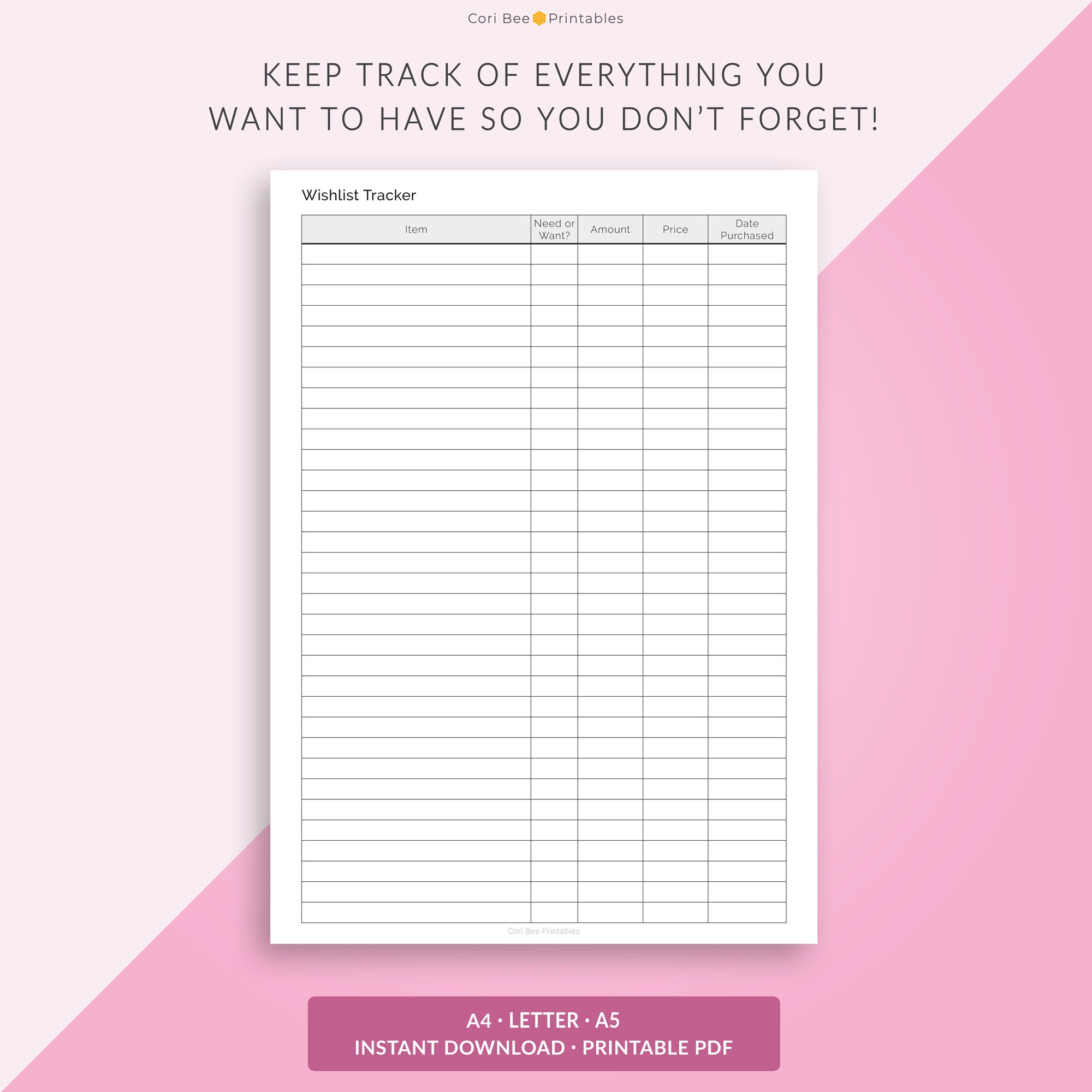 Wishlist Tracker Wish List Tracker Wishlist Planner Wish - Etsy