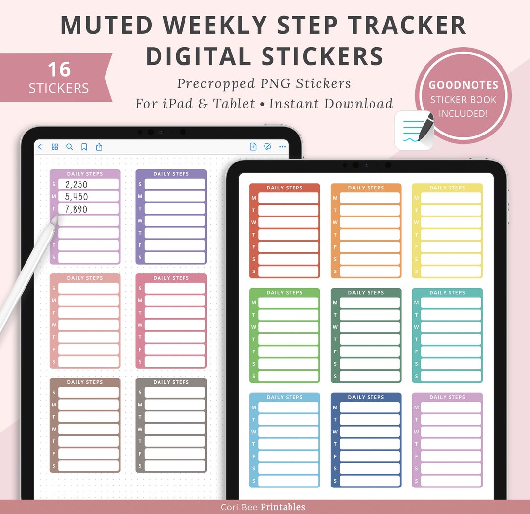 Goodnotes Digital Planner Stickers, iPad Digital Stickers, Weekly Step ...