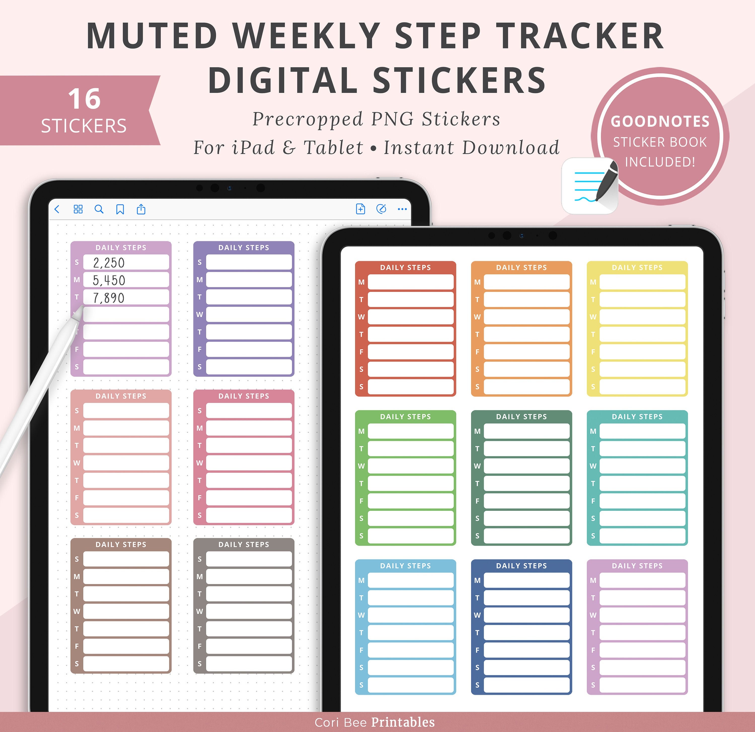 Goodnotes Digital Planner Stickers, iPad Digital Stickers, Weekly Step ...