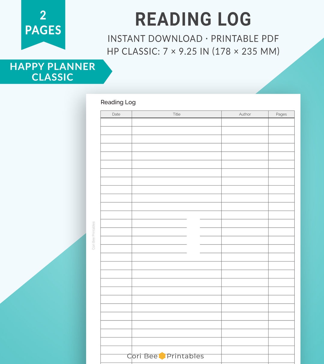 Happy Planner Printable Inserts, Classic Happy Planner Inserts, Reading ...