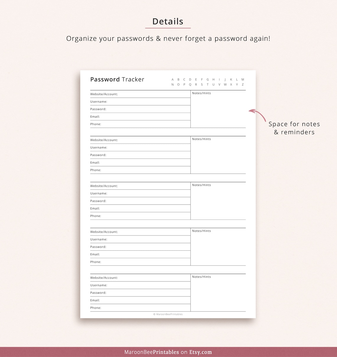 Editable Password Tracker Online Account Tracker Password | Etsy