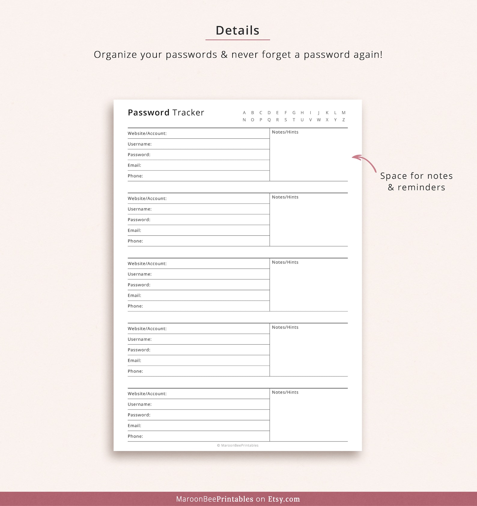 Editable Password Tracker Online Account Tracker Password | Etsy