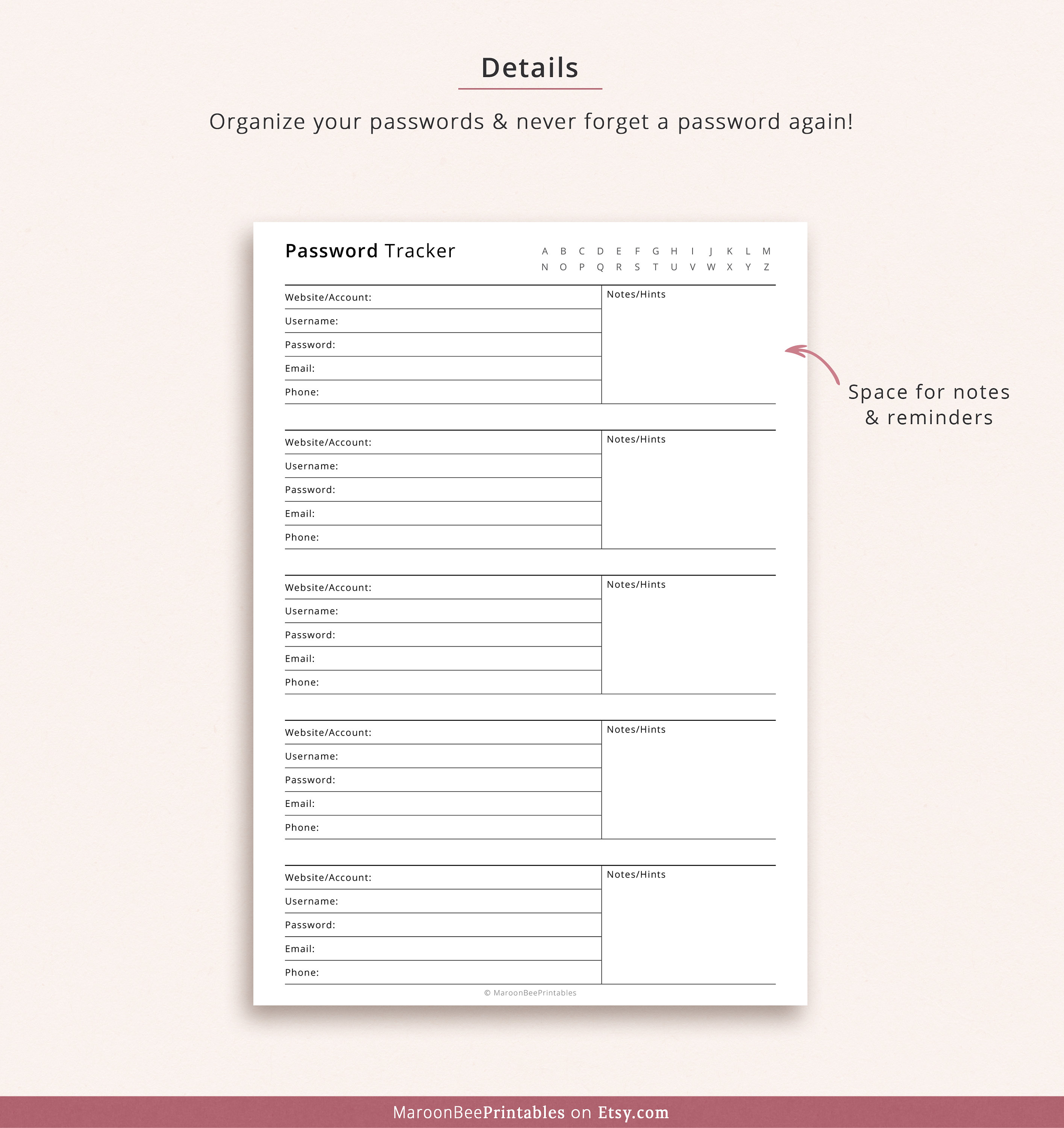 Editable Password Tracker Online Account Tracker Password | Etsy