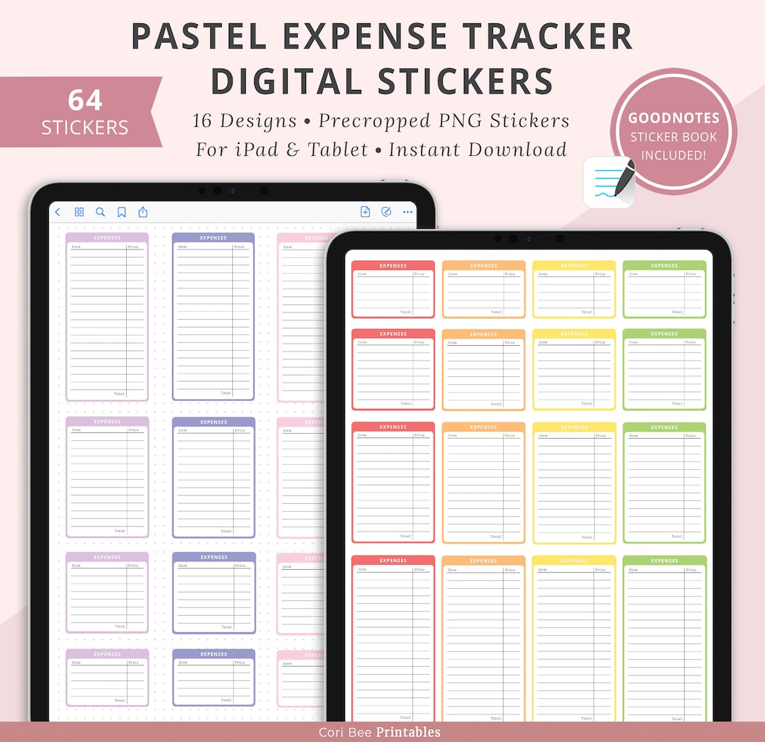 Pastel Expense Tracker Goodnotes Digital Stickers, Expense Tracker ...