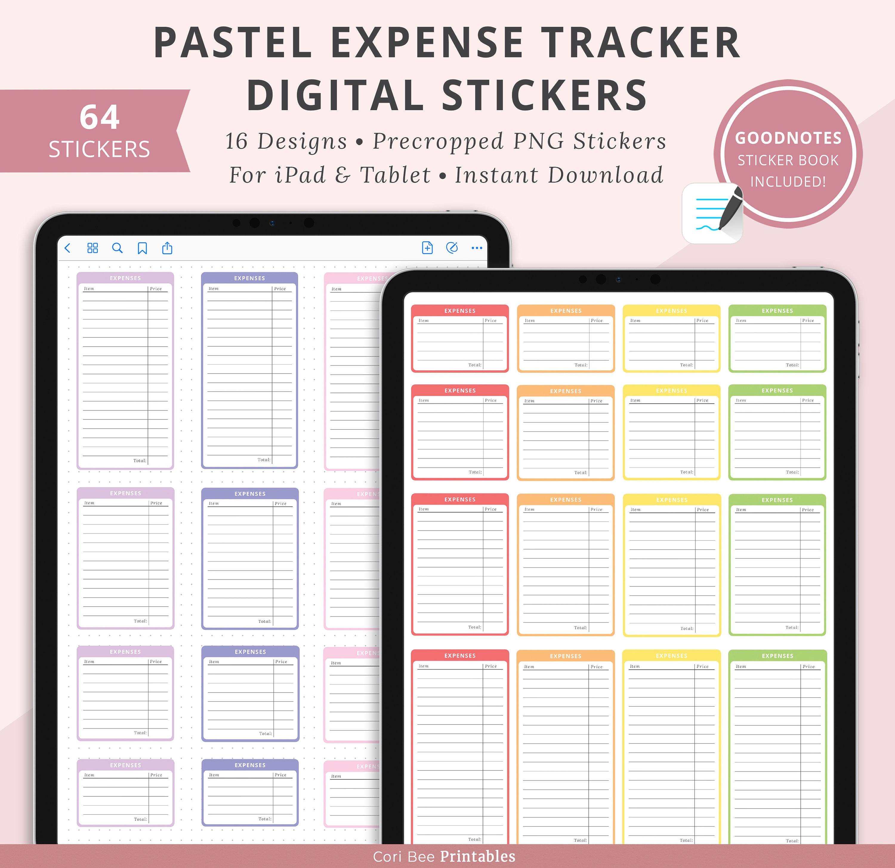 Pastel Expense Tracker Goodnotes Digital Stickers, Expense Tracker ...