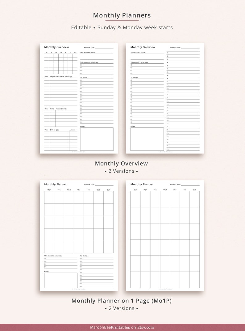 Editable Planner Essentials Bundle, Planner Printable Inserts, Daily ...