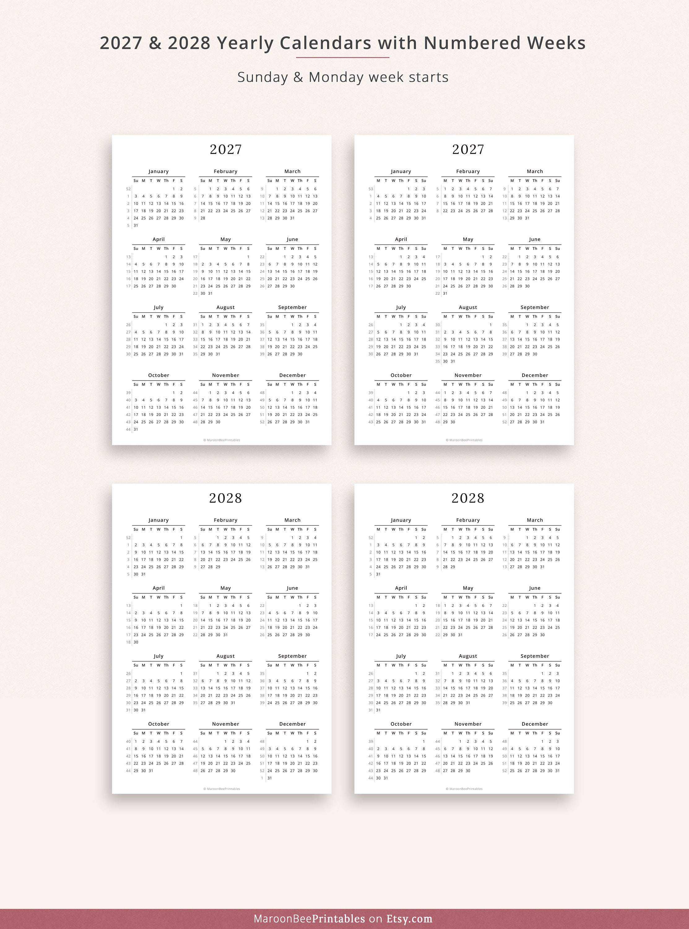 Numbered Weeks Of The Year 2022