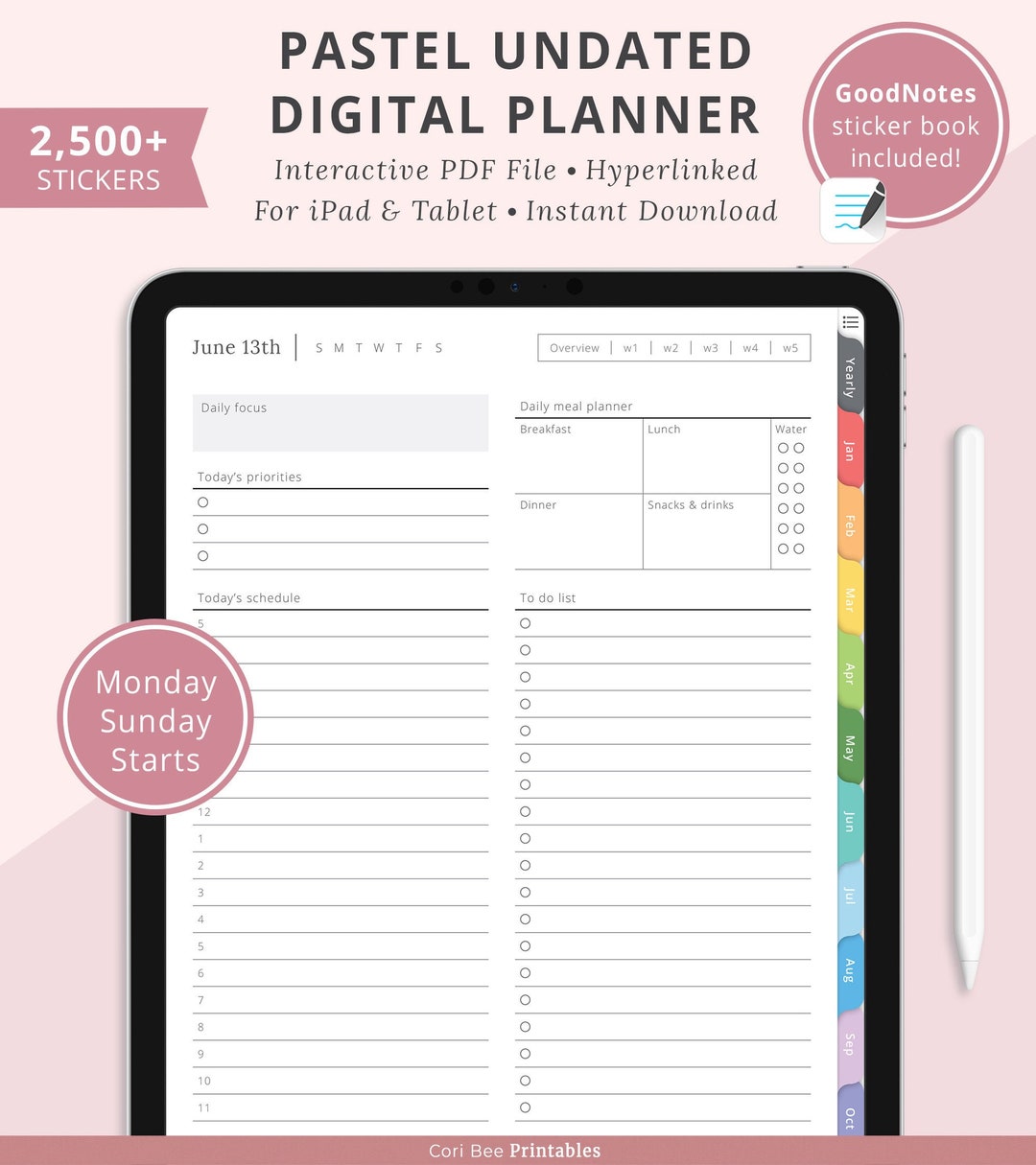 Undated Digital Planner, Portrait Planner, Goodnotes Planner, iPad ...