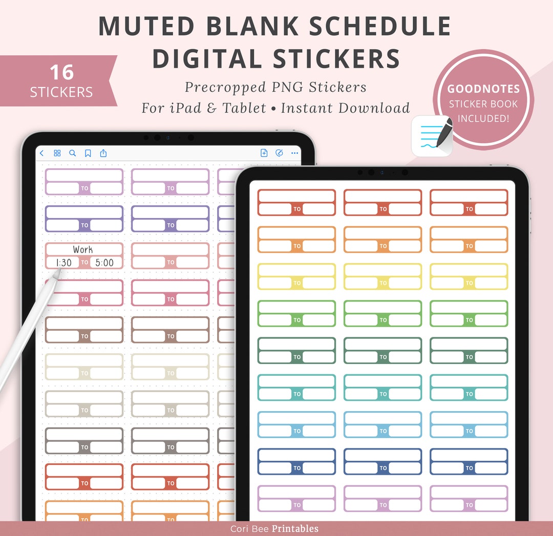 Muted Blank Schedule Goodnotes Digital Stickers, iPad Digital Stickers ...