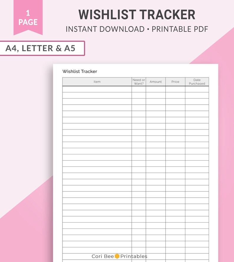 Wishlist Tracker Wish List Tracker Wishlist Planner Wish - Etsy