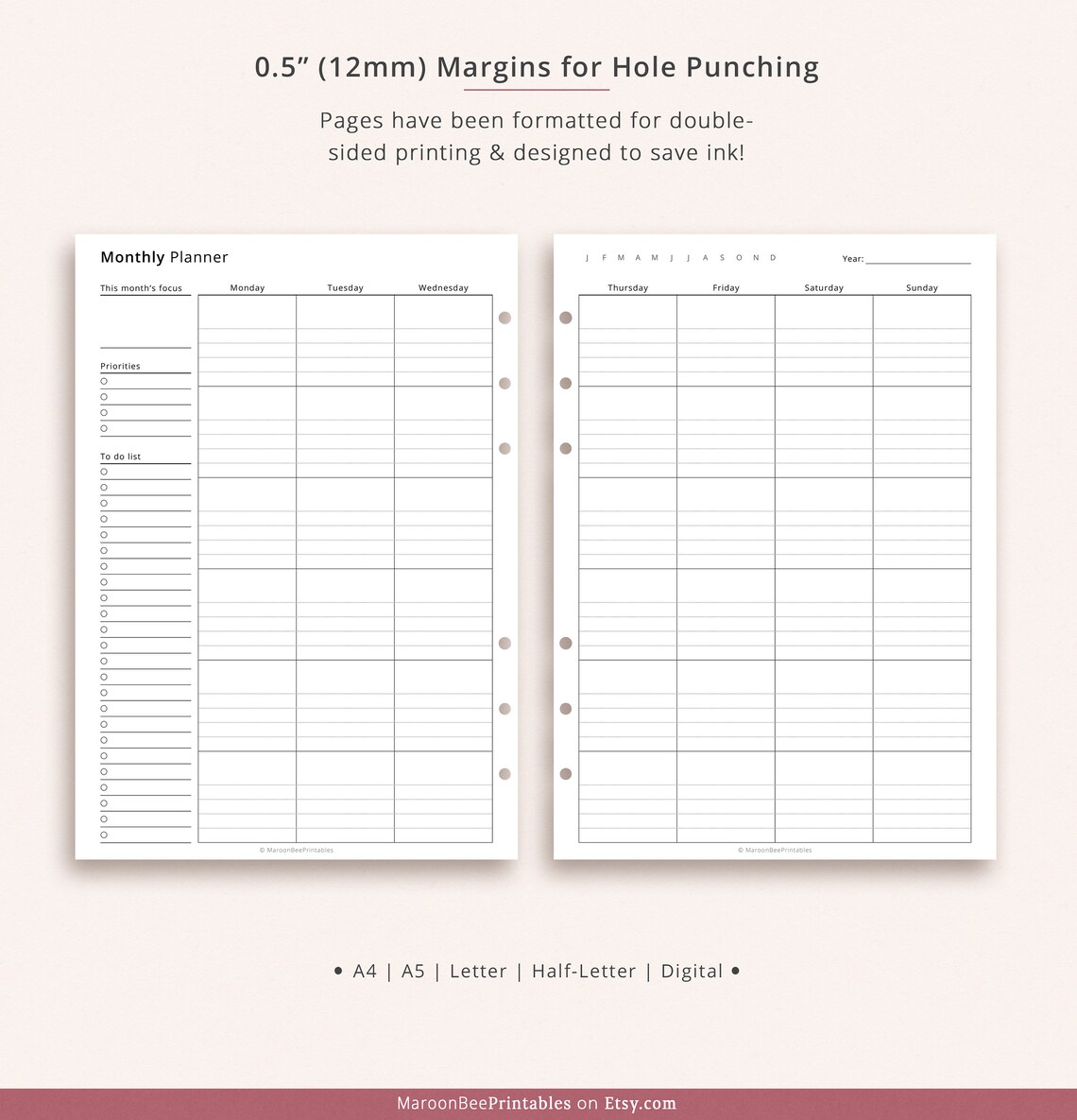 Editable Monthly Planner Monthly Printable Planner Fillable - Etsy