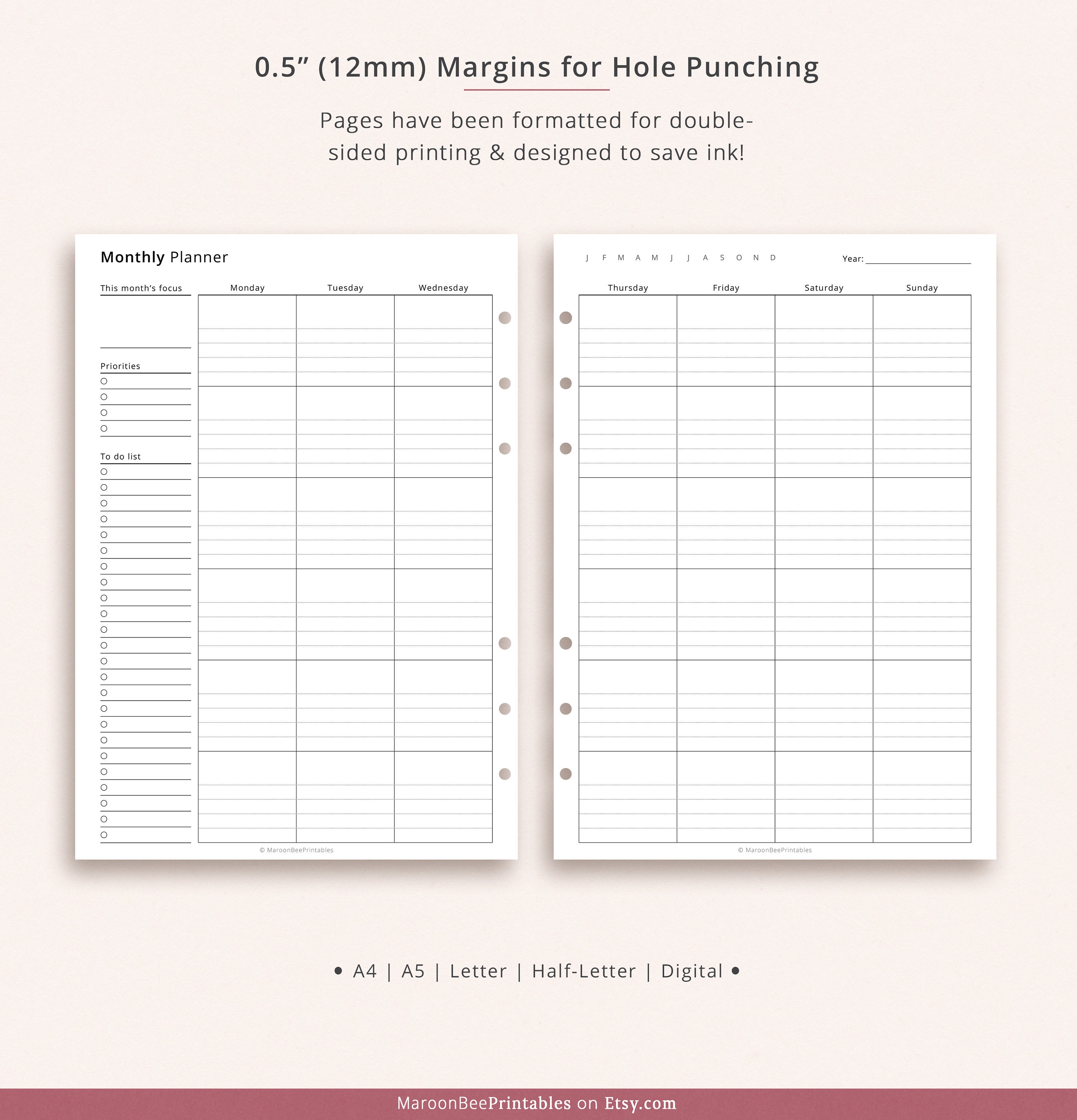 Editable Monthly Planner Monthly Printable Planner Fillable | Etsy