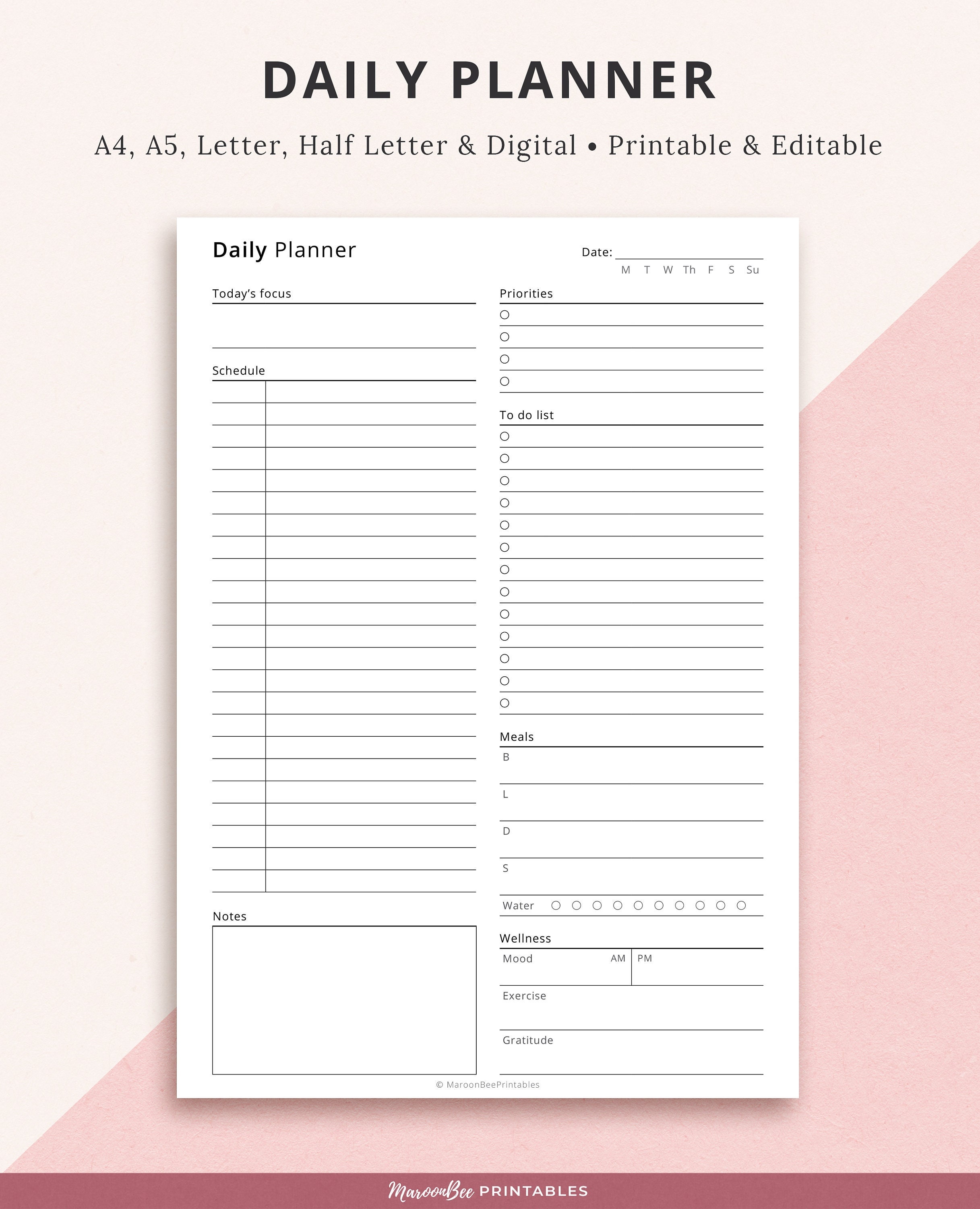 Editable Daily Planner Daily Printable Planner Daily Hourly - Etsy