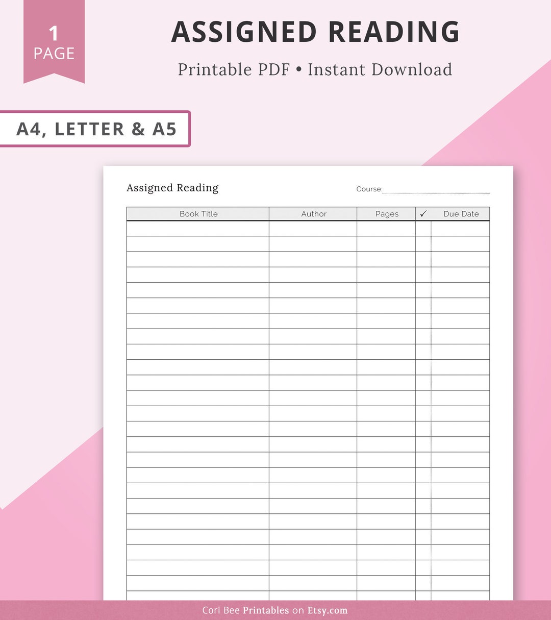 Assigned Reading Tracker, Reading Log, Reading Planner, Assignment ...