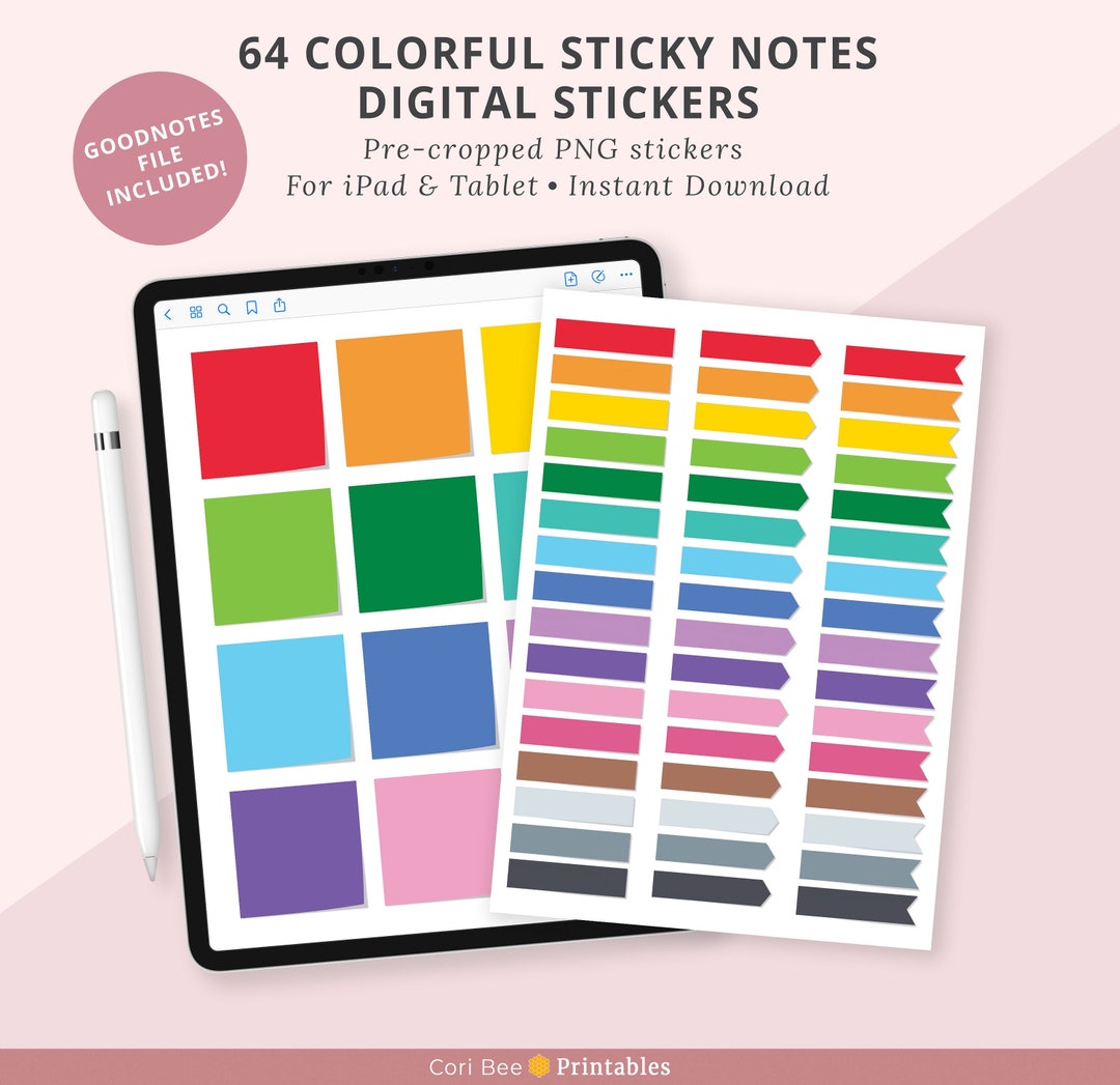 Colorful Sticky Notes Digital Stickers, Precropped Stickers, Precropped ...