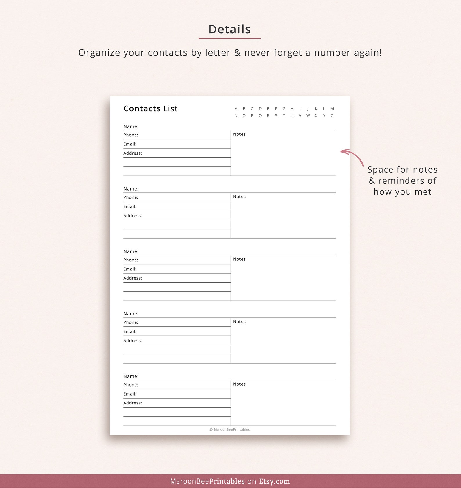 Editable Contacts List, Fillable Address Book, Contacts Organizer ...