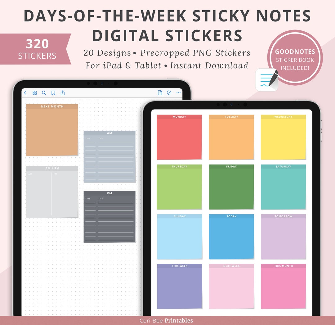 Pastel Digital Sticky Notes, Weekly Sticky Notes, Weekly Stickers ...