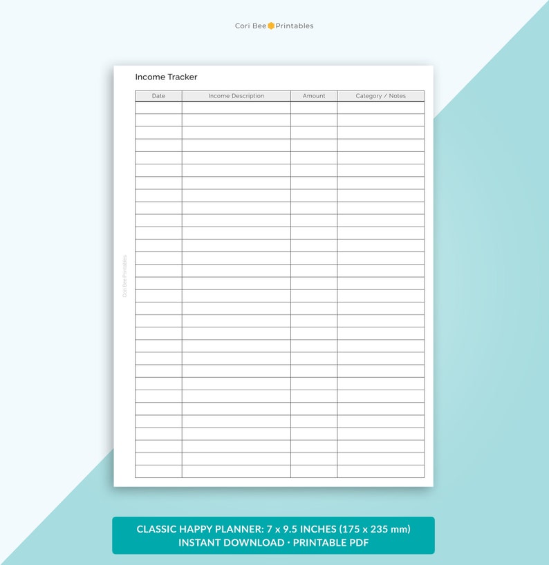 Happy Planner Printable Insert, Classic Happy Planner Insert, Income ...