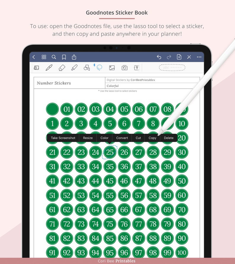 Goodnotes Digital Stickers, 1-100 Date Stickers, 1-100 Number Stickers ...