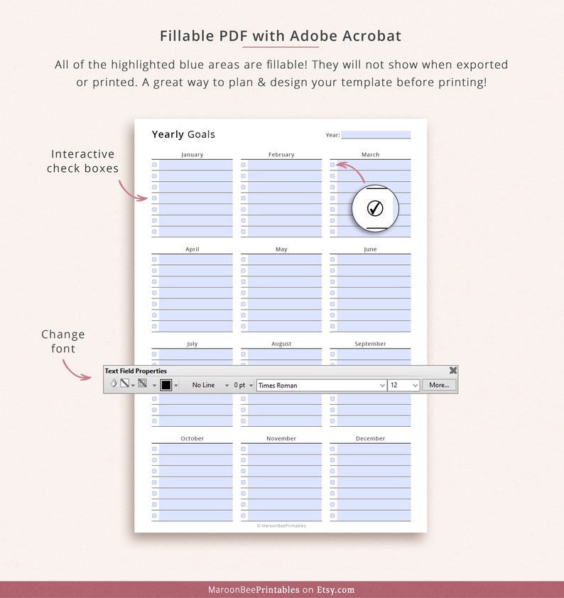 Editable Yearly Goals Checklist Planner Yearly Planner - Etsy