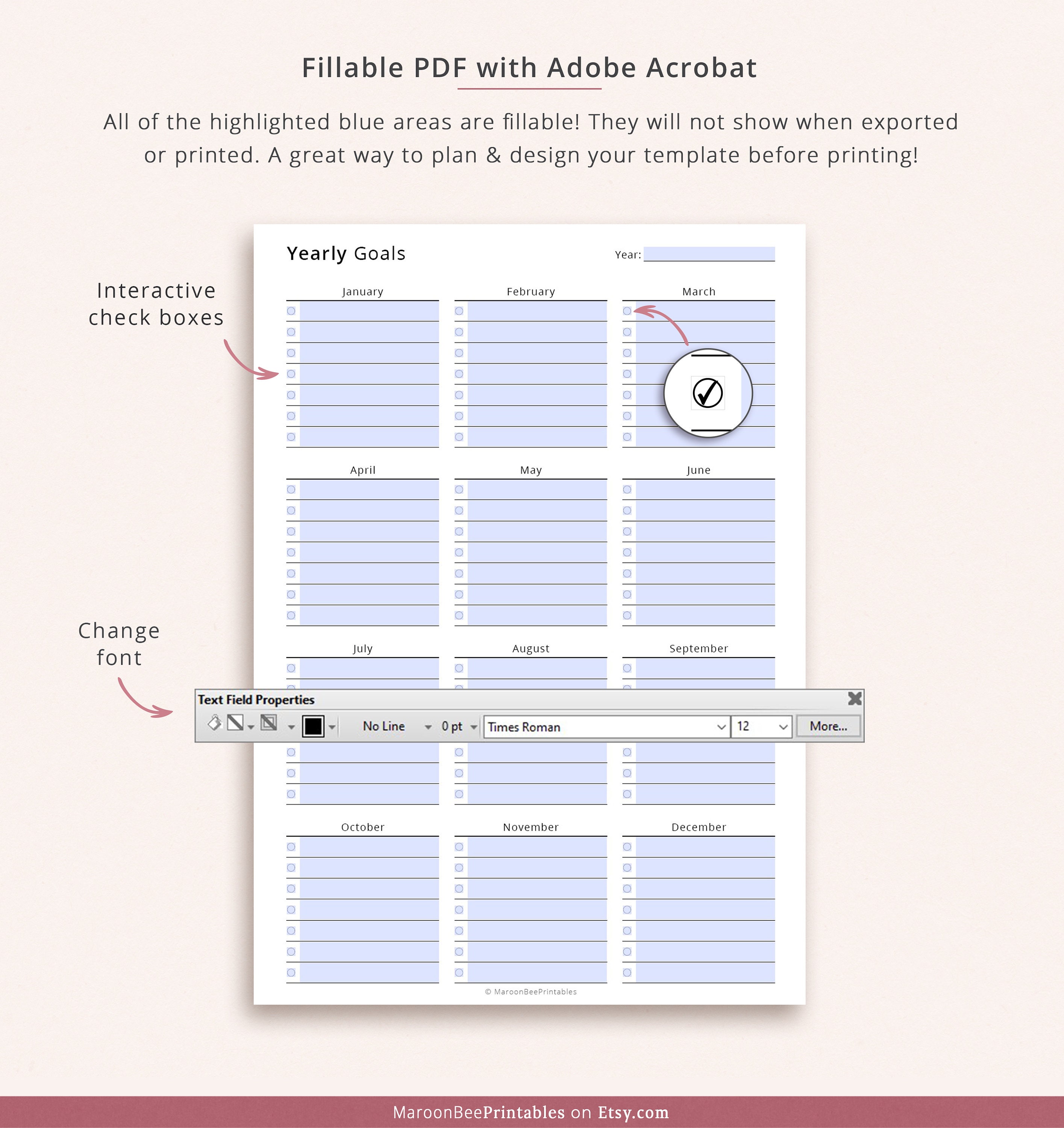 Editable Yearly Goals Checklist Planner, Yearly Planner, Yearly ...