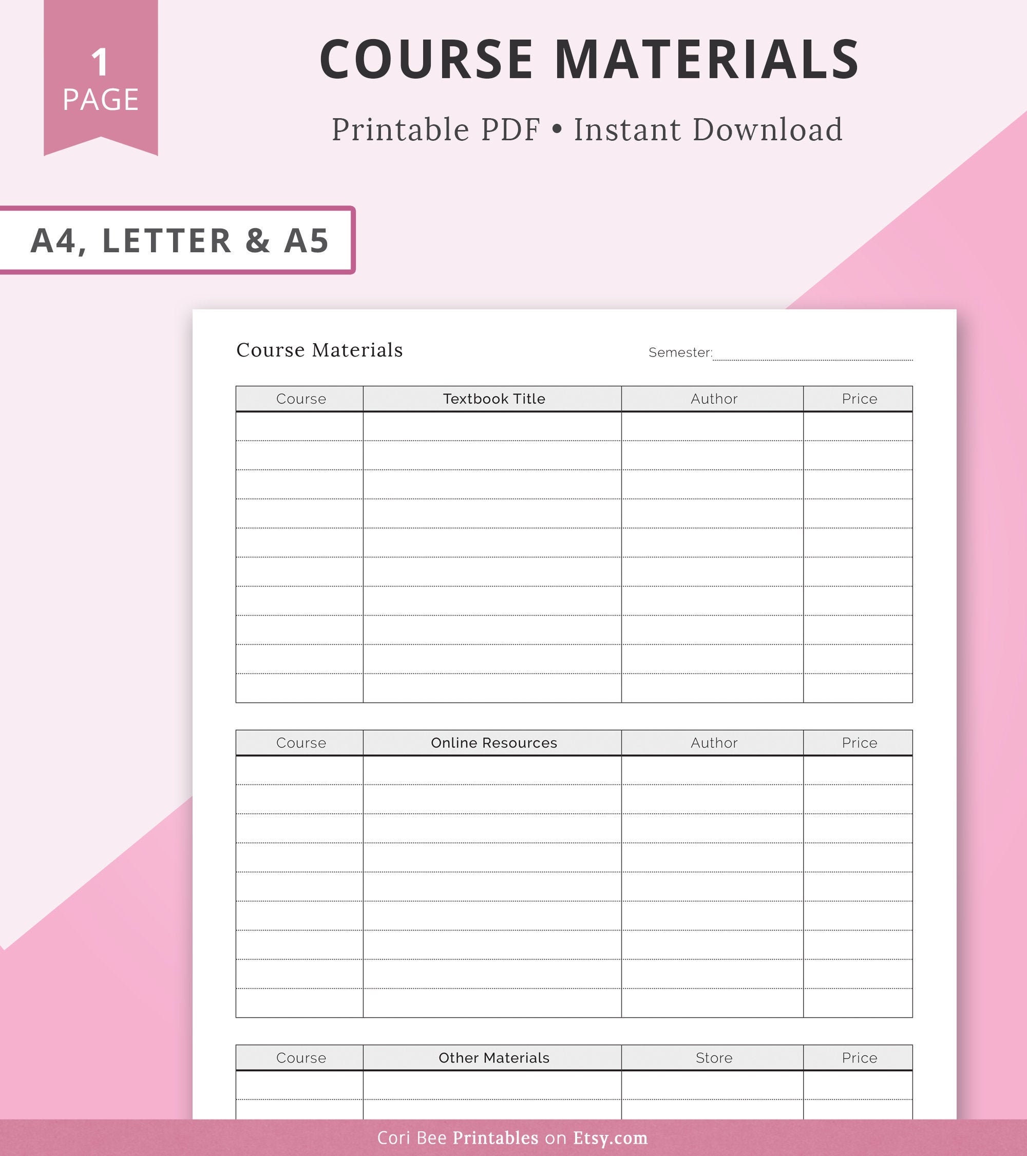 Course Materials, Class Materials, Course Resources, Course Tracker ...