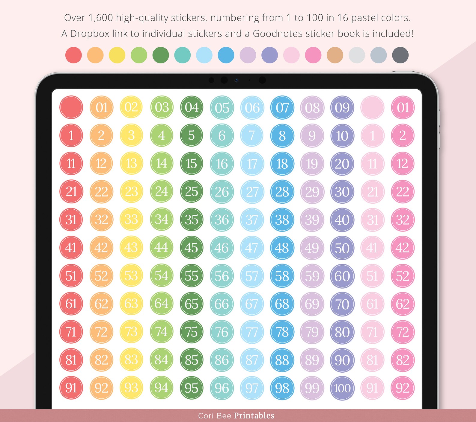 Pastel 1-100 Circle Number Goodnotes Digital Stickers, 1-100 Number ...