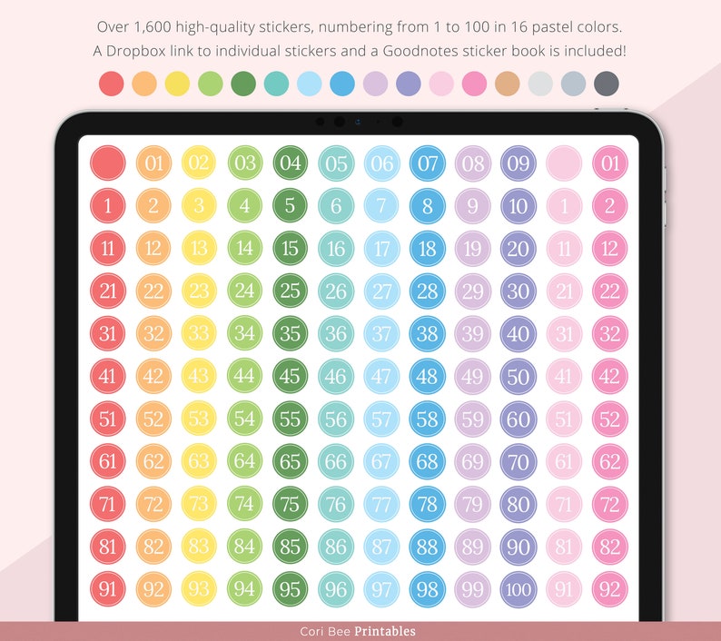 Pastel 1-100 Circle Number Goodnotes Digital Stickers 1-100 - Etsy